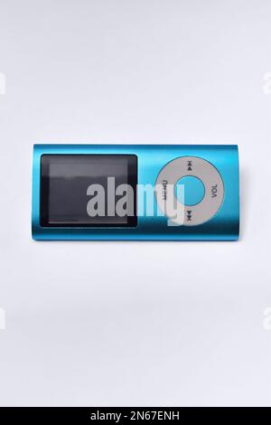 Blue mp3 player electronic device isolated on white background Stock ...