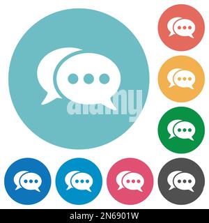Two oval active chat bubbles outline white flat icons on color rounded ...