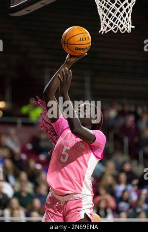Boston College forward Maria Gakdeng (5) reacts during the first half ...