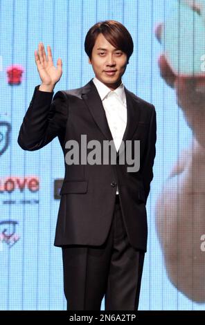 South Korea singer Lee Sun Ho smiles during a media event in Taipei ...
