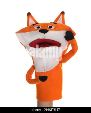 Fox puppet for show on hand against white background Stock Photo - Alamy