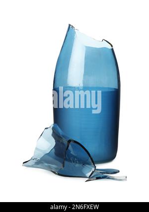 Decorative glass vase bottle smashed with a hammer. Top view Stock ...