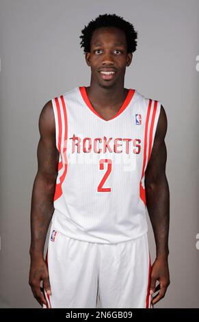 Houston Rockets' Patrick Beverley poses during an NBA basketball media ...