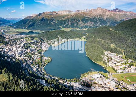 Overlook over St. Moritz and its lake, Engadin, Switzerland Stock Photo ...
