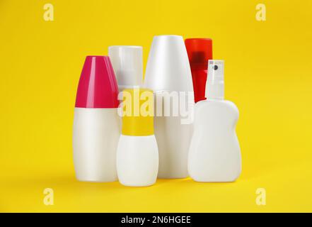 Set of different insect repellents on grey background Stock Photo - Alamy