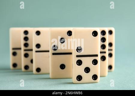 Classic domino tiles on grey background, closeup Stock Photo - Alamy