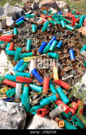 Hunting cartridge pollution, rounds on floor, Grasse, Alpes Maritimes ...