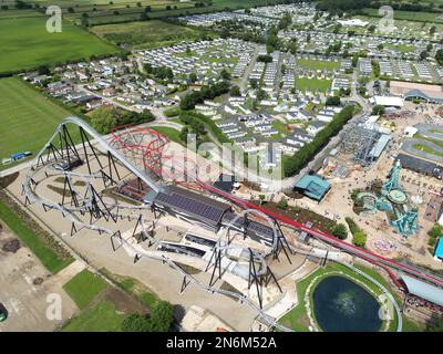 Aerial view of Flamingo Land Resort theme park in Yorkshire, UK. Large ...