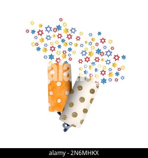 Colorful party poppers with confetti watercolor illustration, hand ...