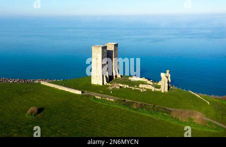 Aerial image of the ruins of St Mary's Church, at Reculver Country Park ...