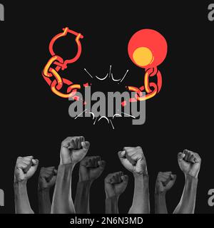 Breaking slave chains over black background with american flag ...