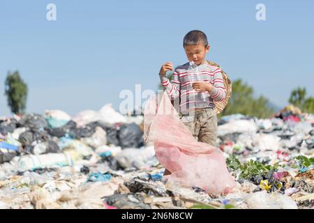Poor children collect garbage for sale because of poverty, Junk recycle ...