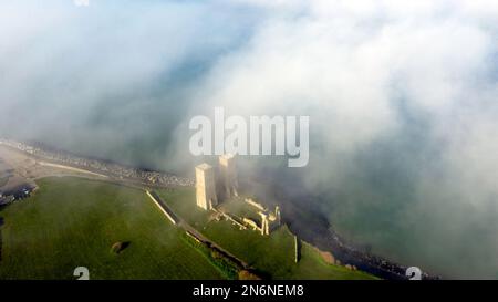 Aerial image of the ruins of St Mary's Church, at Reculver Country Park ...