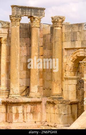 Jerash, Jordan close-up details of Roman amphitheater South Theatre in ...