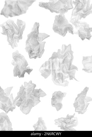 Set of crumpled tissue paper. Used screwed paper tissue isolated on ...