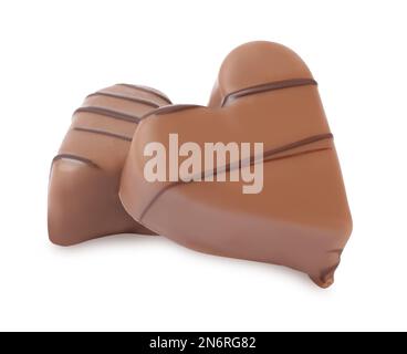 Beautiful heart shaped chocolate candies on white background Stock ...
