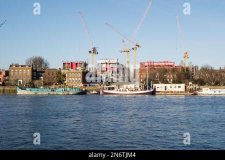 The Dove Public House and riverside property facing the River Thames ...