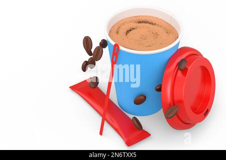 Paper coffee cup with cover, sugar, coffee bean and stick for ...