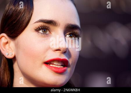 English actress Lily Collins attends the premiere of the film ...