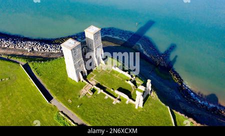 Aerial image of the ruins of St Mary's Church, at Reculver Country Park ...