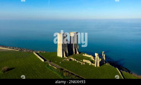 Aerial image of the ruins of St Mary's Church, at Reculver Country Park ...