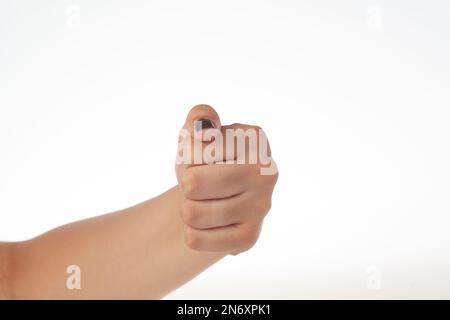 Signal hand giving punch isolated on white background Stock Photo - Alamy