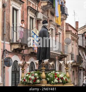 Catania, Sicily. On his feast day, May 26th, a statue of St Philip Neri ...