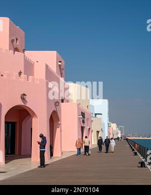 Brightly painted houses, Mina District, Old Doha Port, Qatar Stock ...