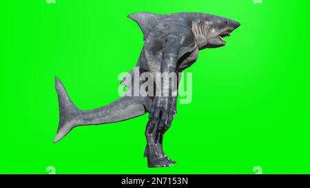 A furious shark humanoid from a wild tribe quickly runs through the ...