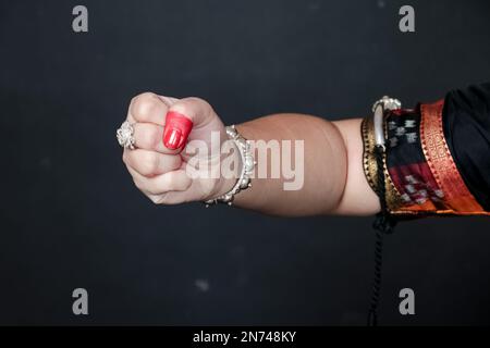A close up of Hand gestures of an Odissi dancer, Indian classical dance ...