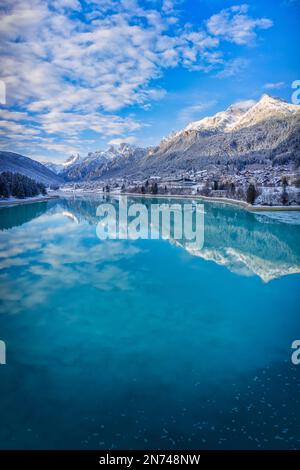 Lake Santa Caterina in Auronzo di Cadore with lights reflections ...