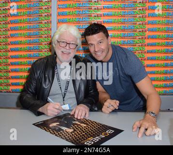 From left, executive producer Ian Toynton, actors Emily Deschanel ...