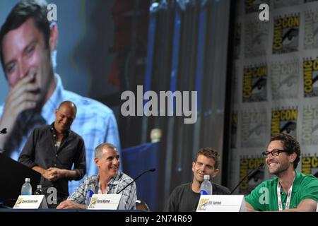 From left, Dominic Patten, producer David Zuckerman and actors Reed ...
