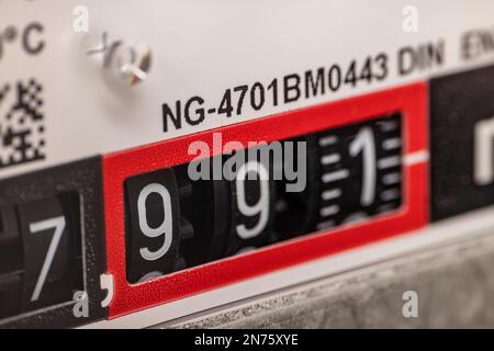 Gas meter in basement, meter reading, gas consumption, reading value ...