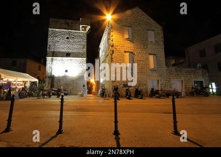 Perasti tower by night, Vis town, Vis island, Croatia Stock Photo - Alamy