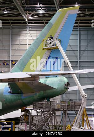 Boeing 747 tail fin in B A colours Stock Photo - Alamy