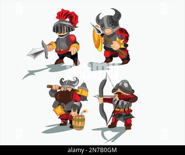 Cartoon Knight full body armor suit standing with axe character ...