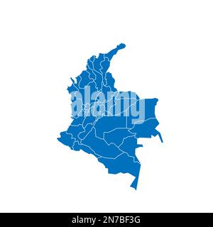 Vector blank map of Colombia with departments, capital region and ...