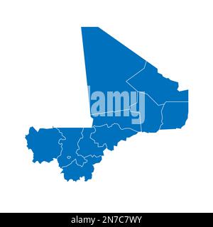 Vector blank map of Mali with regions, capital district and ...