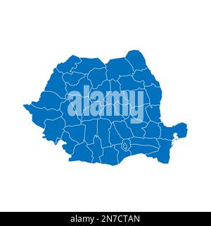 Vector regional blank map of Romania with counties or territories and ...