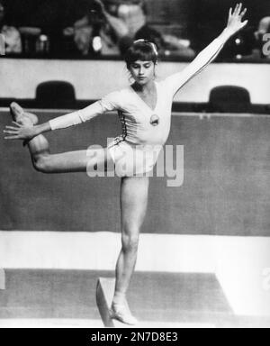 Romanian gymnast Nadia Comaneci performs floor exercises at the Summer ...