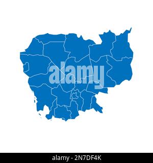Vector regional blank map of Cambodia with provinces and administrative divisions. Editable and ...