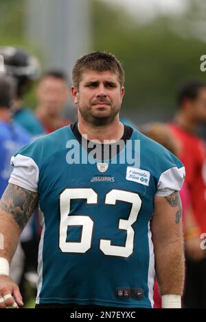 Jacksonville Jaguars center Brad Meester walks in the bench area during ...