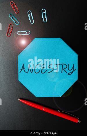 Conceptual display Ancestry. Word Written on the history or ...