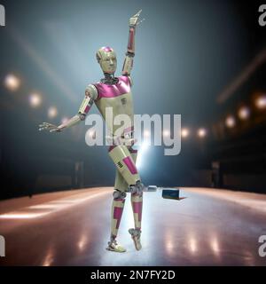 Robot ballet dancer, 3D illustration. Dancing humanoid robot. Android ...