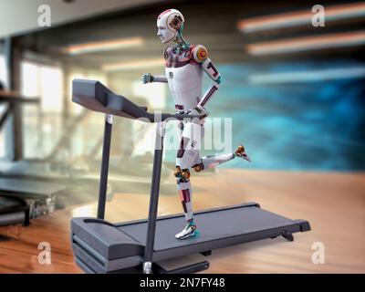 Humanoid robot running on a treadmill, illustration Stock Photo - Alamy