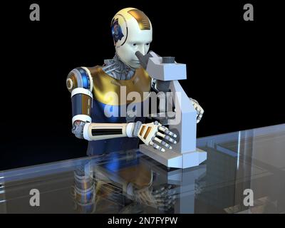 Humanoid robot using a microscope, illustration Stock Photo - Alamy