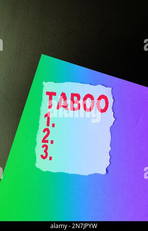Conceptual display Taboo. Concept meaning a social or religious custom ...
