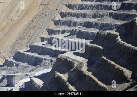 Benches of an open-pit copper mine of the Erdenet Mining Corporation ...