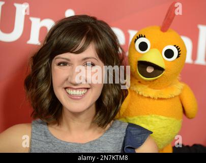 Kelly Vrooman, left, and Chica the Chicken of "The Chica Show" arrive ...